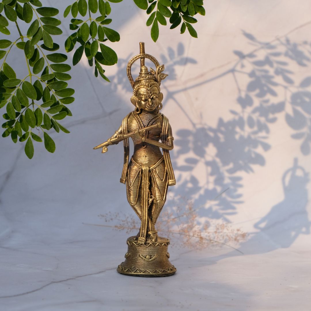 Dhokra Craft Home Decor- Shri Krishna playing Bansuri standing – KalaKart